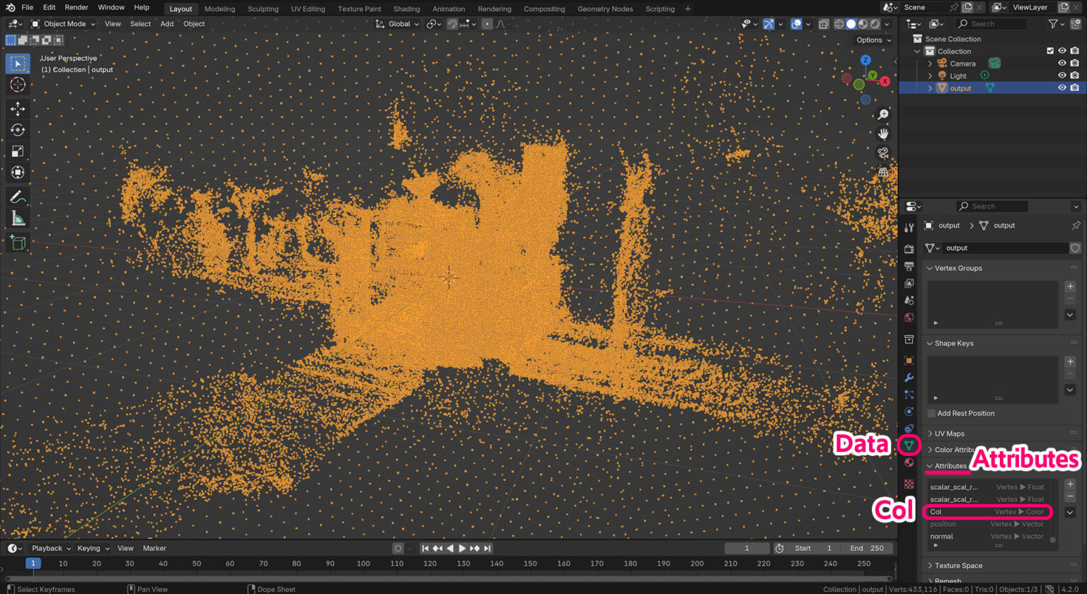 【Blender】Scaniverse SplatのPLY点群データを色付き表示する | Twinmotion Tips